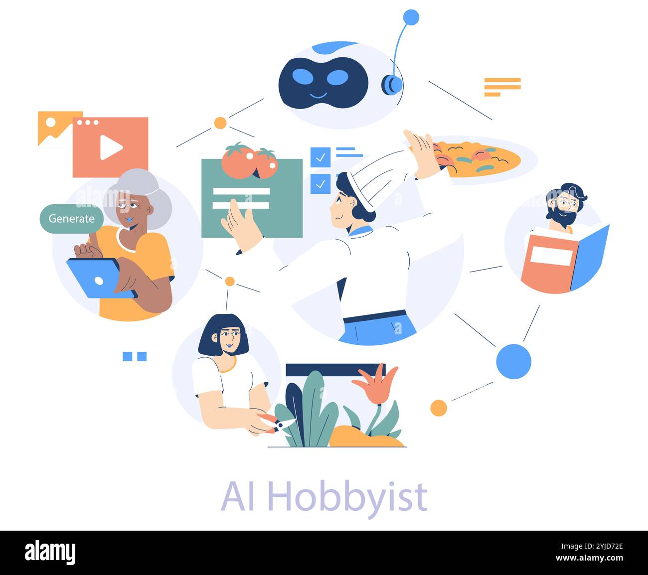 AI Hobbyist concept. Diverse individuals engage with technology ...