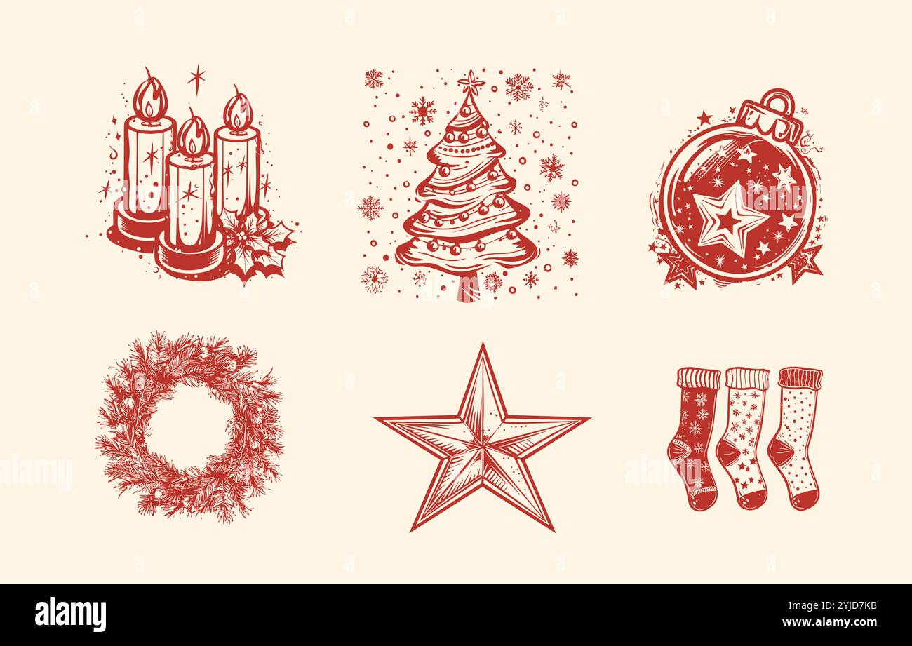 Merry Christmas. Happy New Year. Typography set. Vector logo, emblems ...