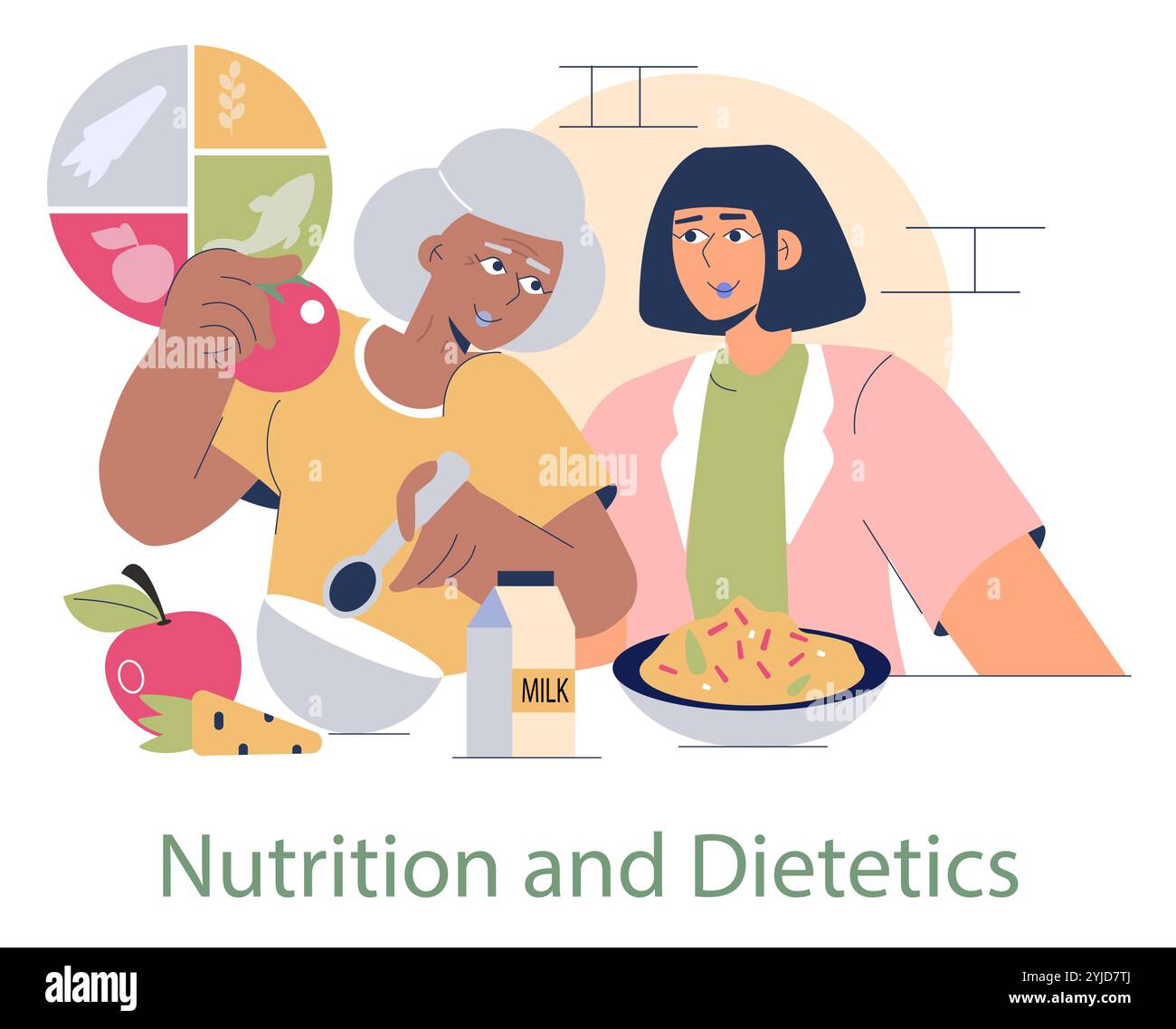 Elderly nutrition concept. A senior woman learning about healthy eating ...