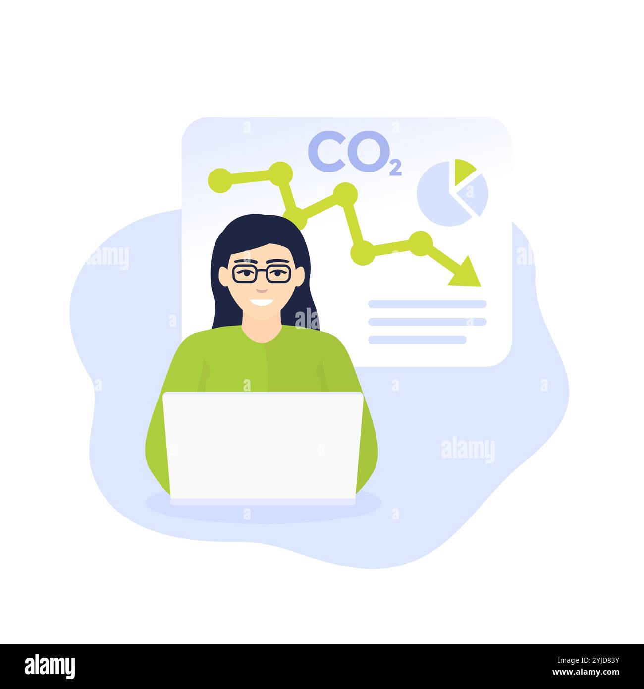 Co2 Carbon Emission Reduction Woman Analyzes Data Stock Vector Image And Art Alamy