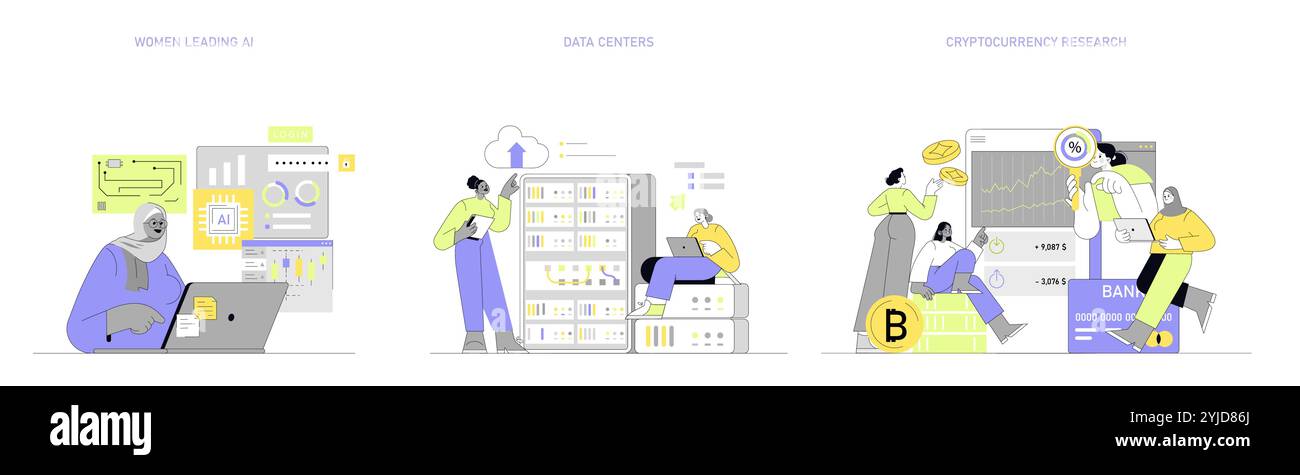 Women in Tech set. Diversity in AI leadership, cloud computing, and ...