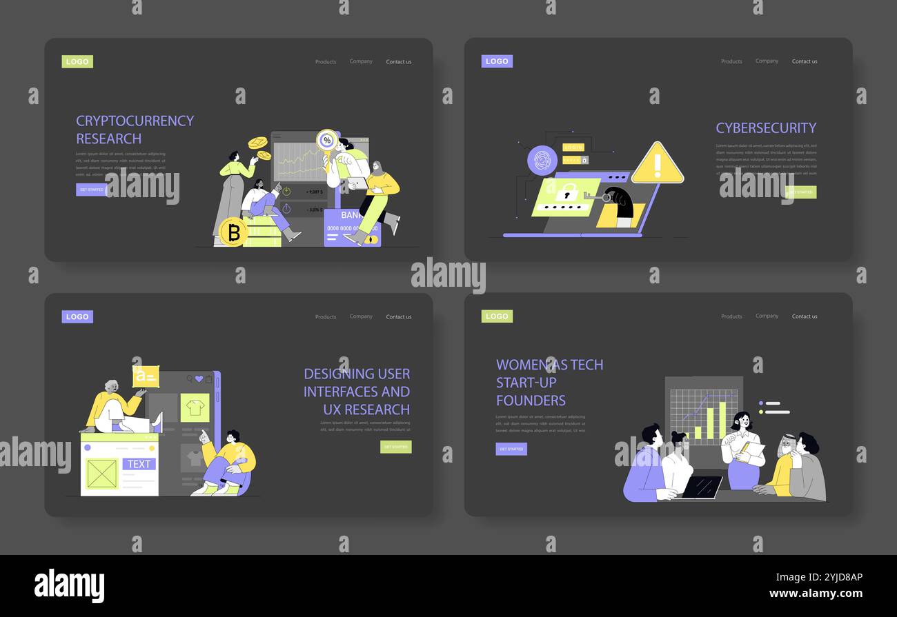Women in Technology set. Web templates showcasing diversity in tech ...