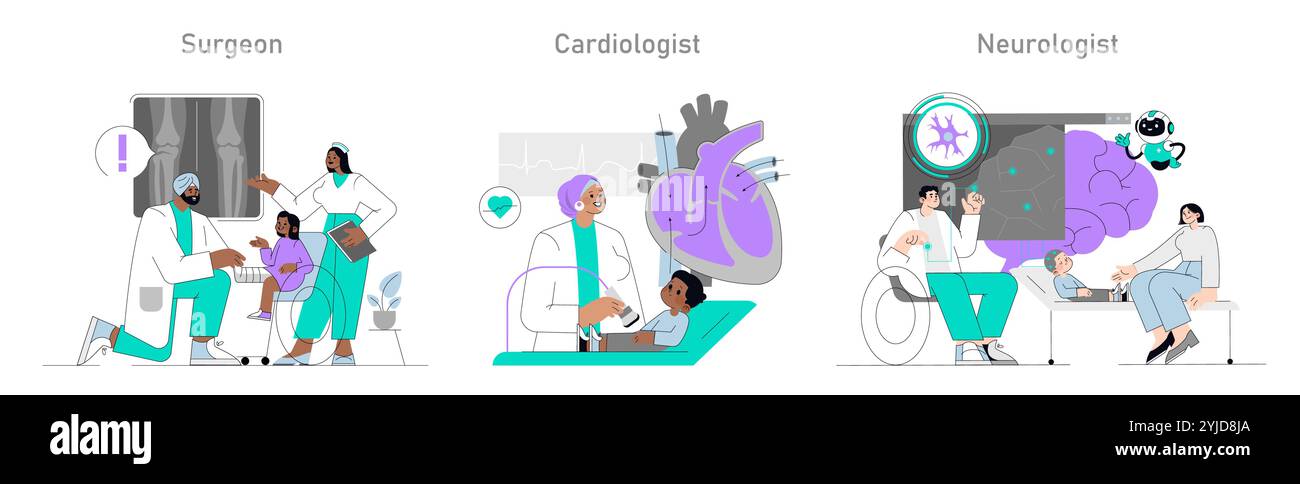 Medical Specialists Set. Depiction of health care visits with diverse ...
