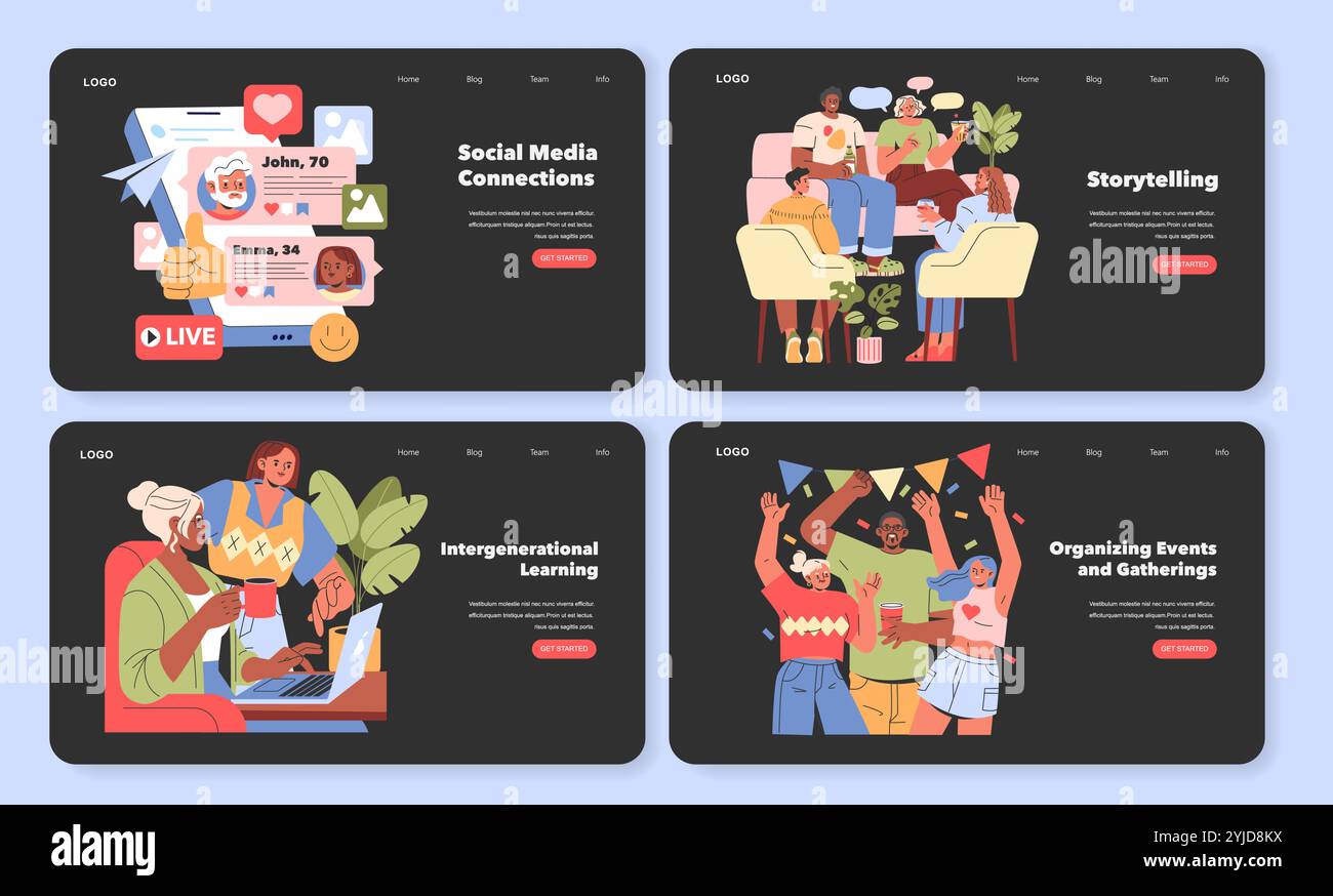 Social engagement set. Exploring digital habits, storytelling ...