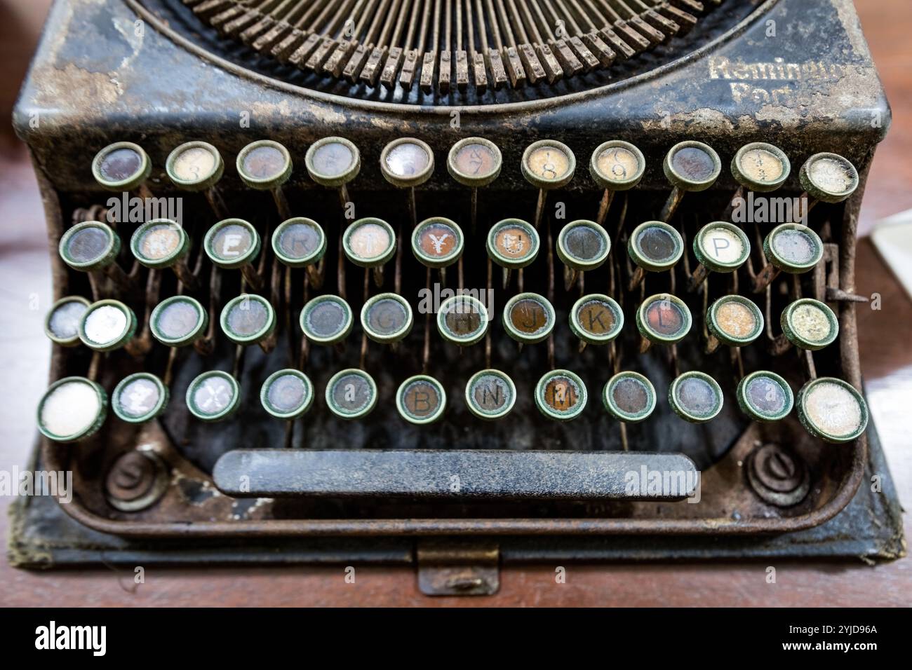 Old vintage rusty typing machine top view Stock Photo - Alamy