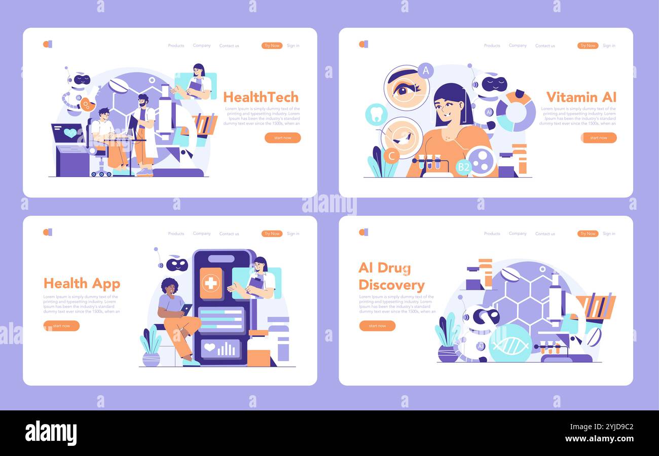 Healthtech digital solutions set. Innovations in healthcare with robots ...