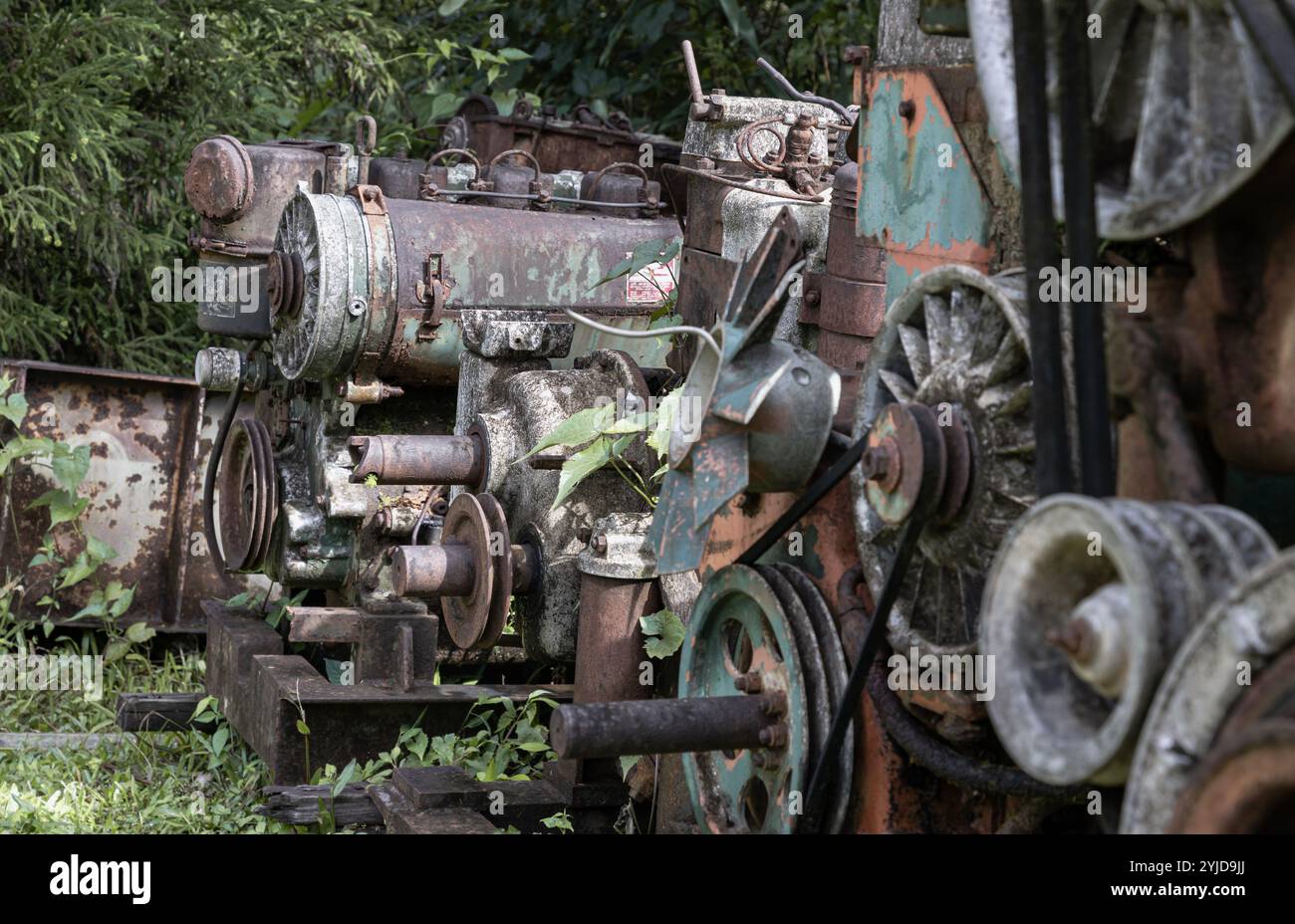 Kanchanaburi, Thailand - Jul 24, 2022 - Old machine made of steel and ...