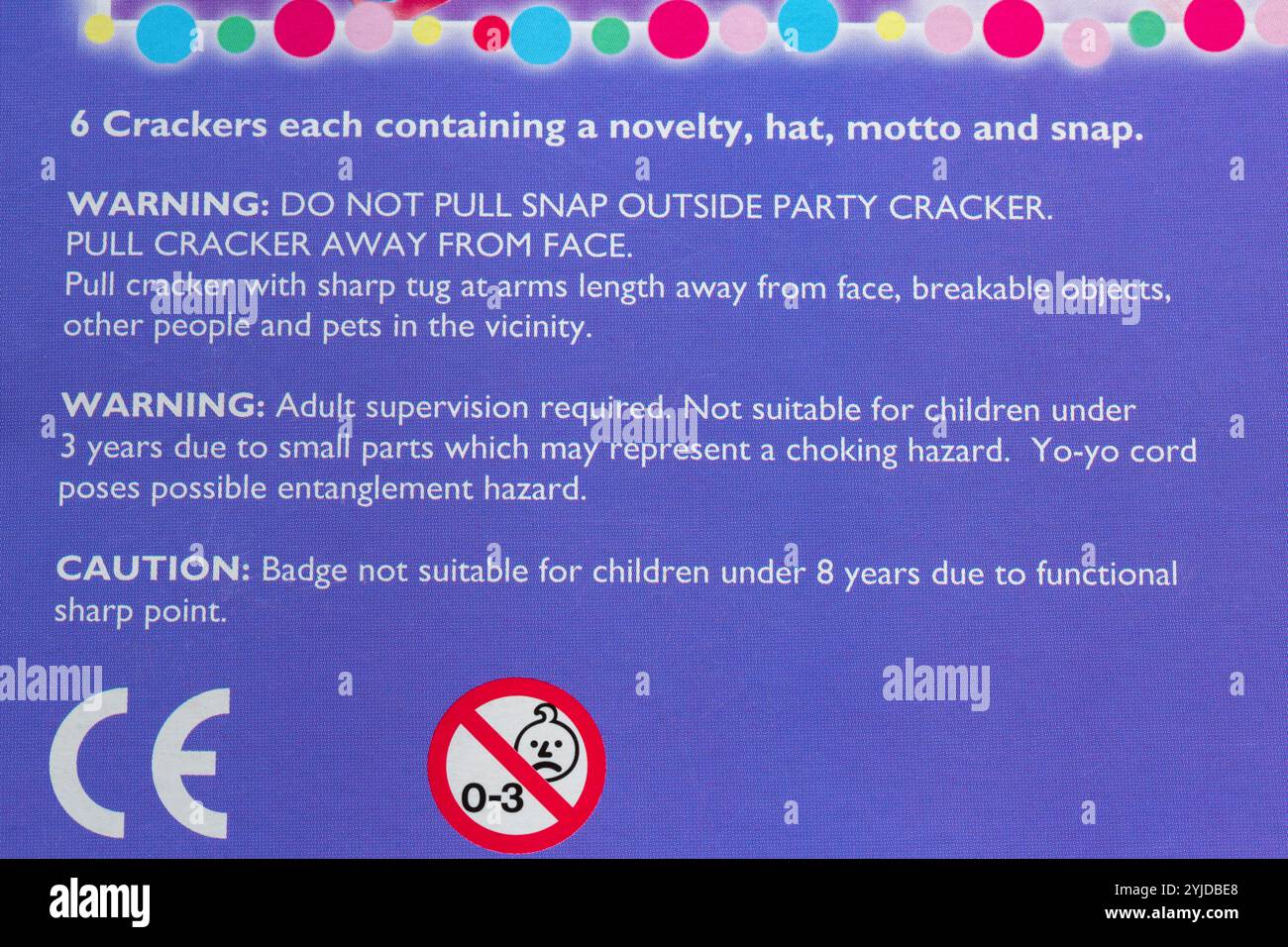 warning messages and caution on box of Christmas Crackers Stock Photo ...