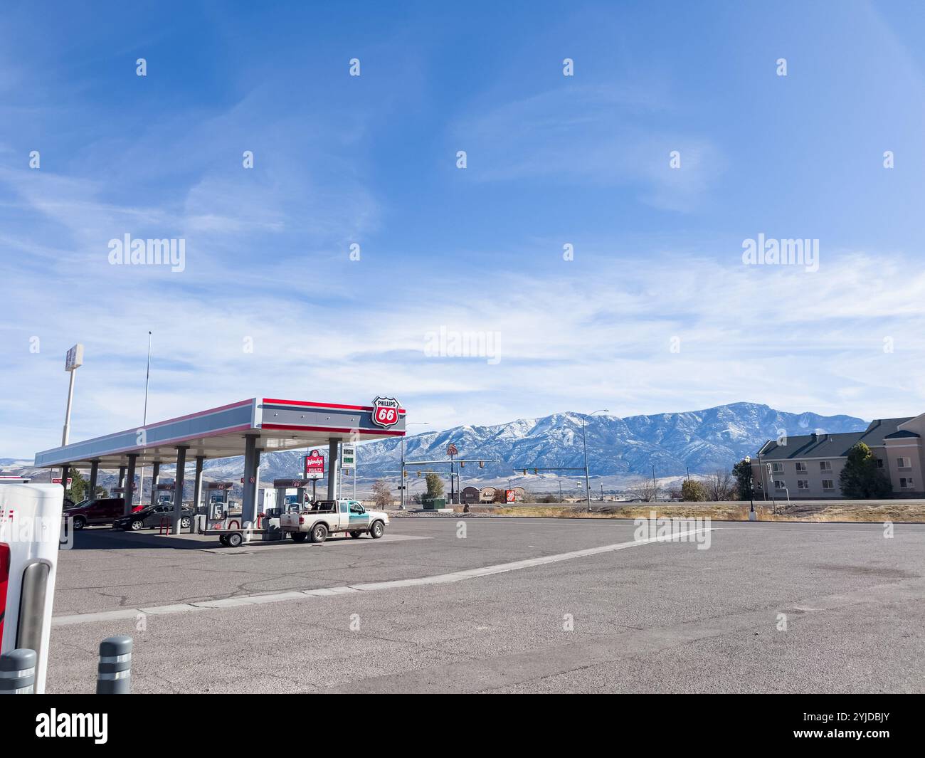 Phillips 66 Gas Station with Tesla Supercharger and Mountain View Stock ...