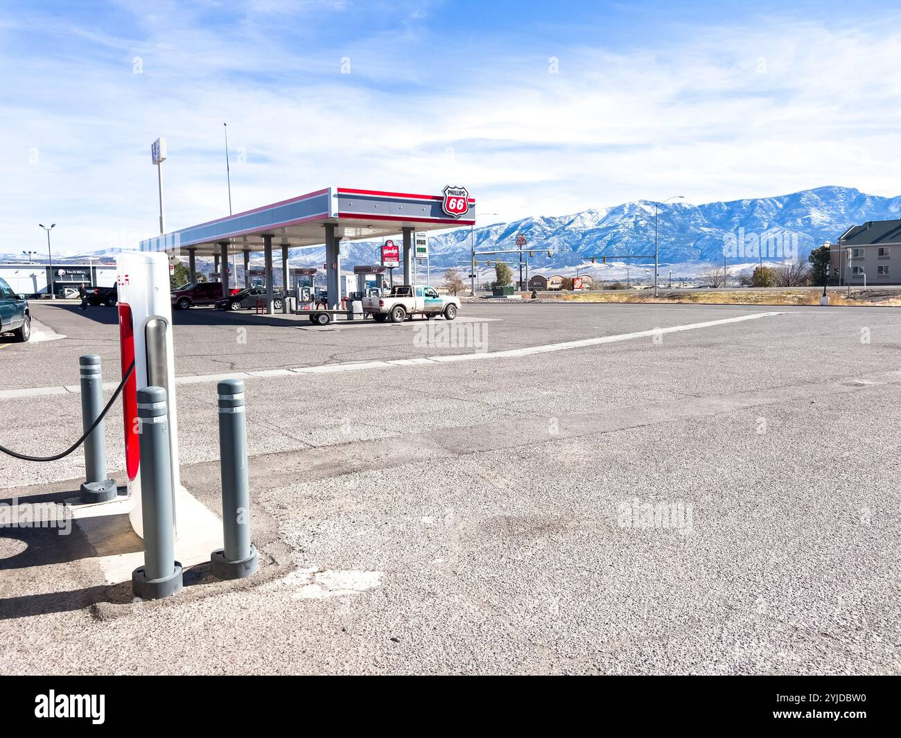 Phillips 66 Gas Station with Tesla Supercharger and Mountain View Stock ...
