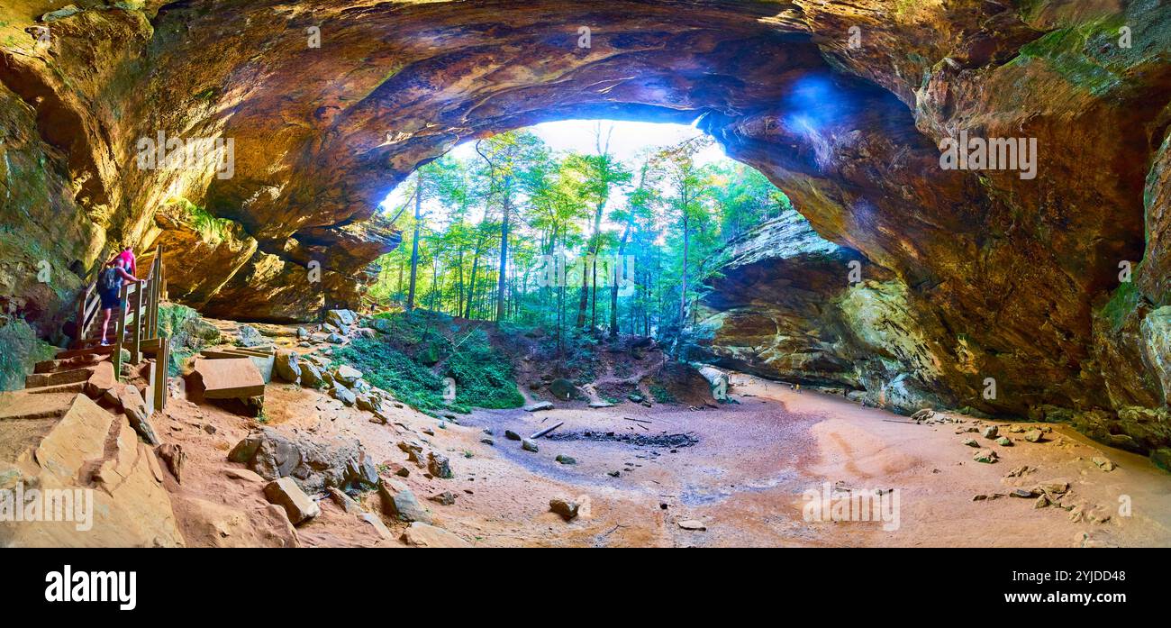 Hocking Hills Ash Cave with Hikers in Motion Eye-Level Perspective ...