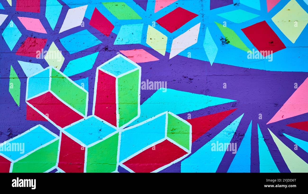 Vibrant Geometric Mural with Dynamic Shapes Eye-Level View Stock Photo ...