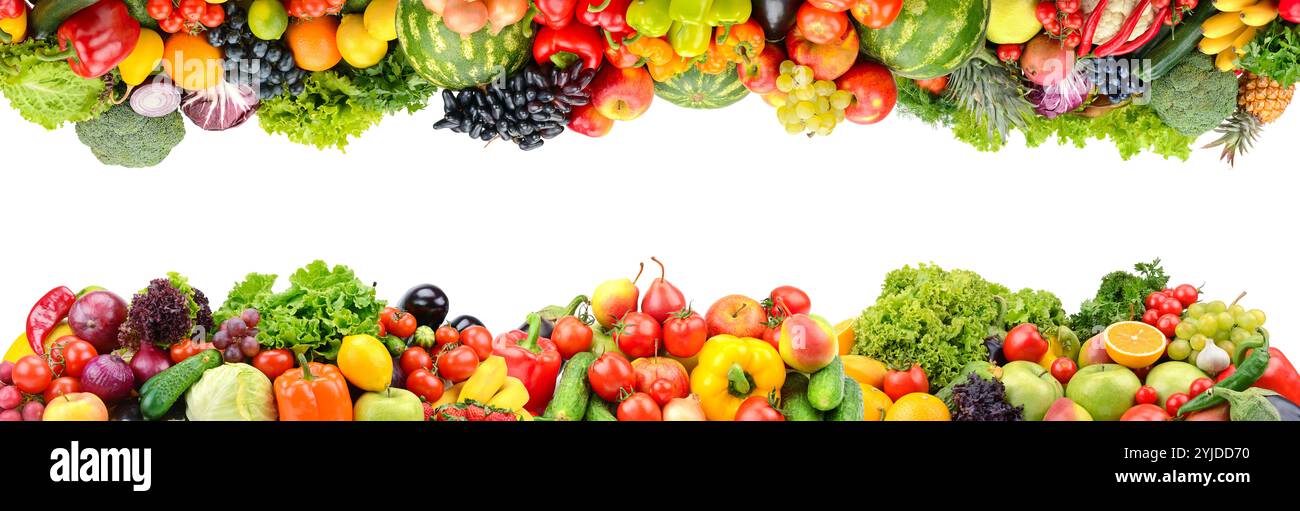 Fruits and vegetables frame isolated on white background Stock Photo ...