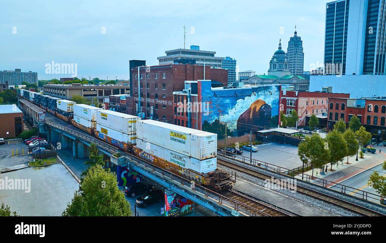 Aerial Freight Train and City Mural Fort Wayne Indiana Stock Photo - Alamy