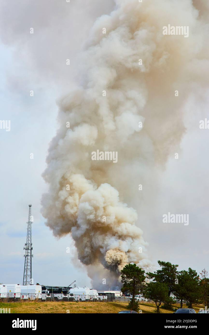 Massive Smoke Plume from Scrap Yard Fire in Ohio Eye Level View Stock ...