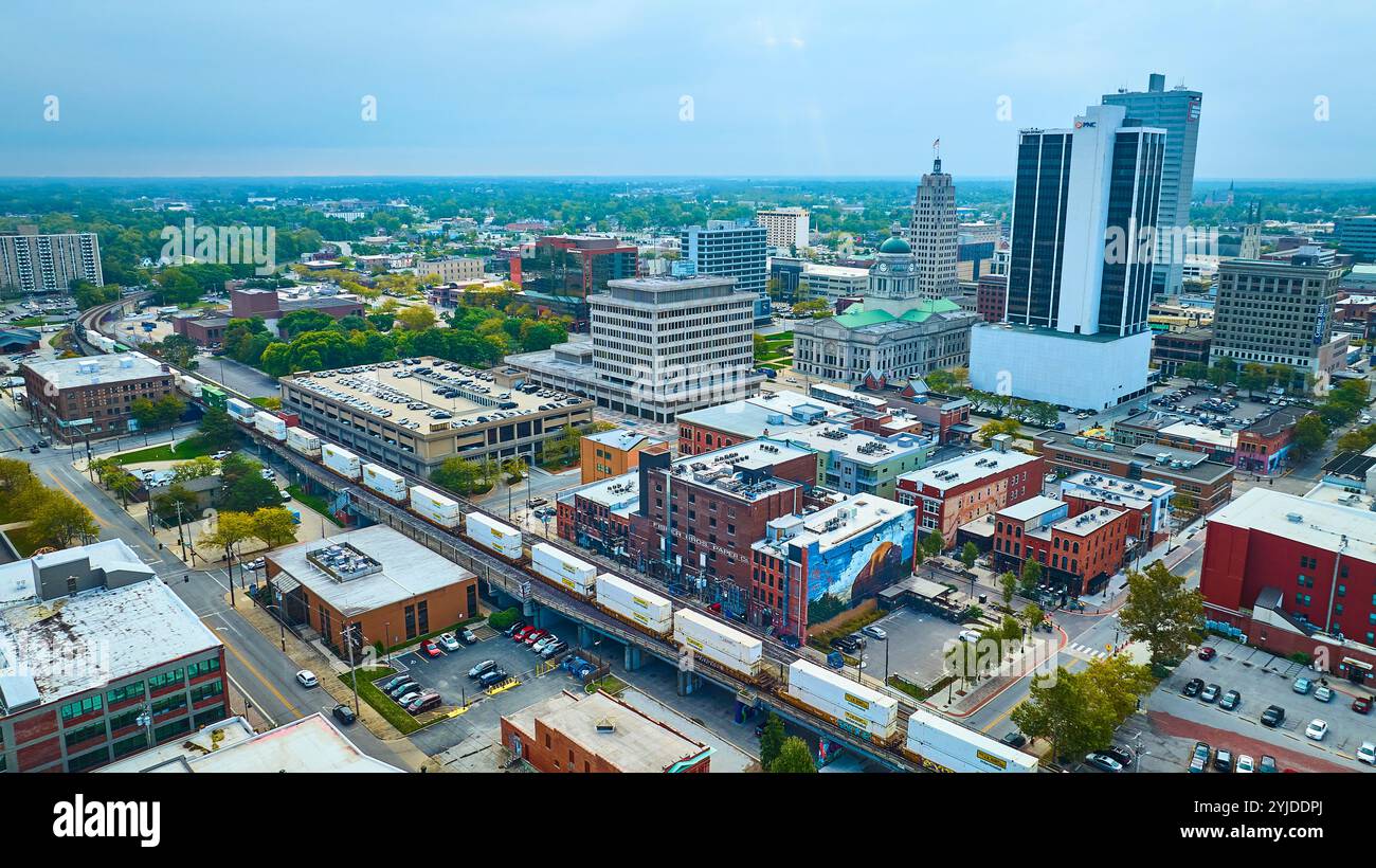 Aerial Urban Landscape Fort Wayne Skyline with Train Motion Stock Photo ...