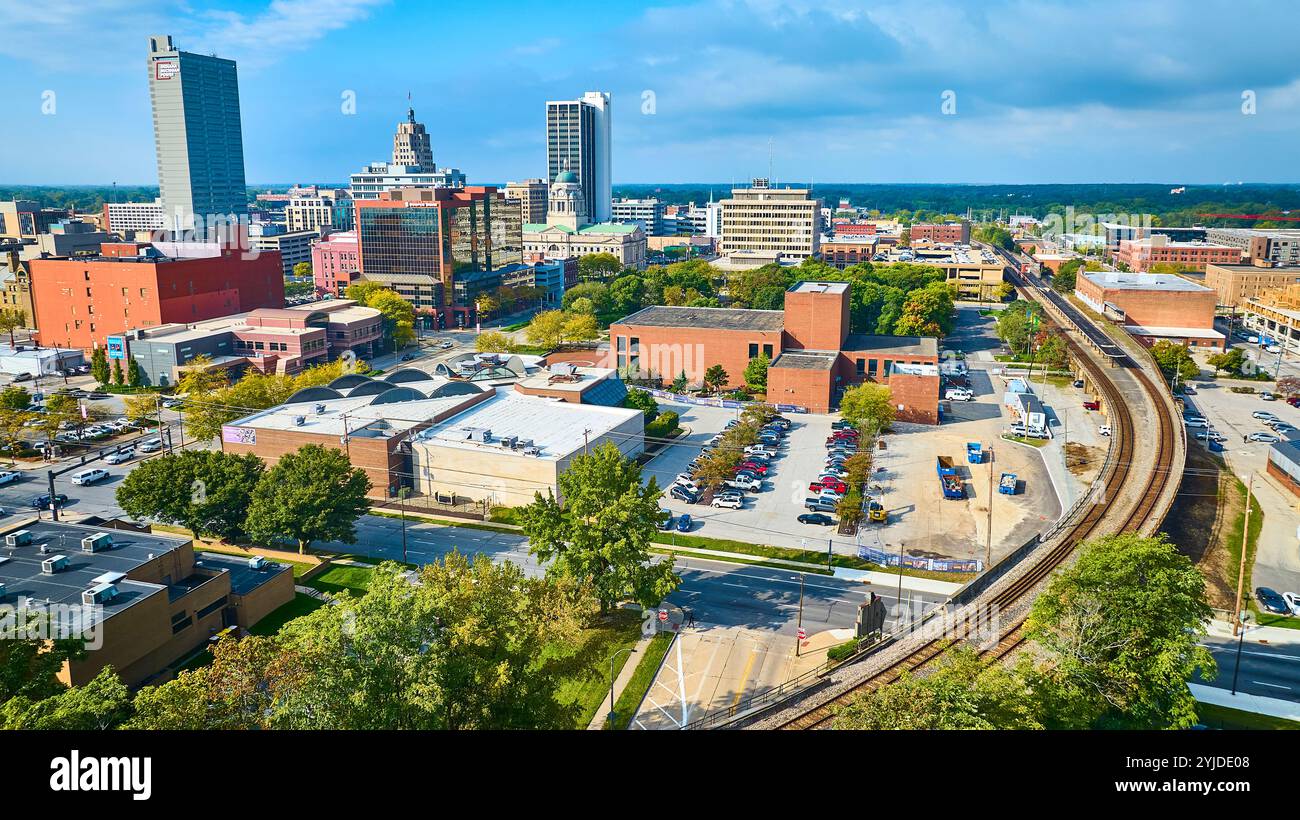 Aerial Fort Wayne Skyline and Tracks in Motion Stock Photo - Alamy