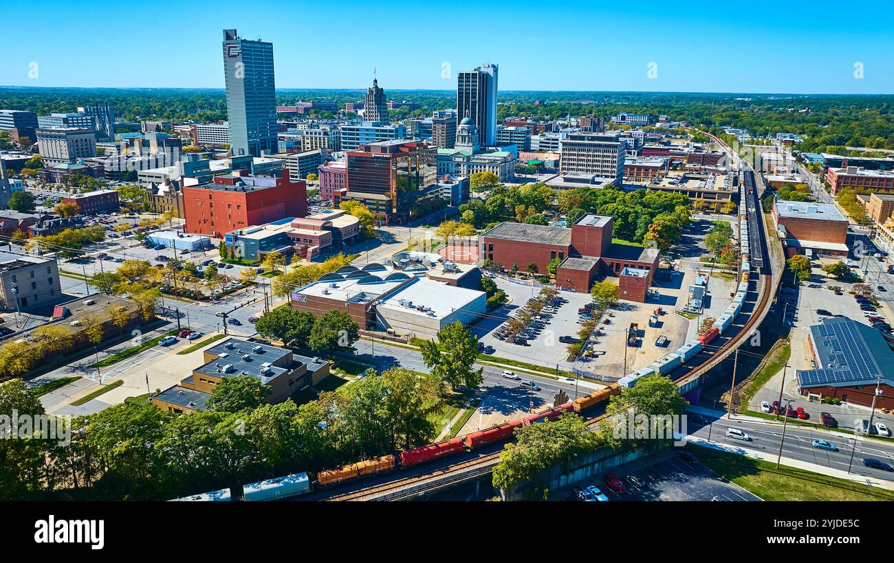 Aerial of Fort Wayne Skyline with Train and Courthouse Stock Photo - Alamy