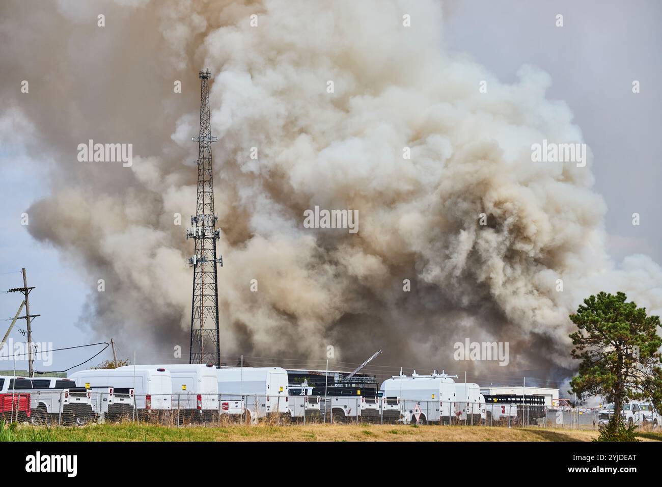 Massive Smoke Plume from Scrap Yard Fire with Emergency Response Eye ...