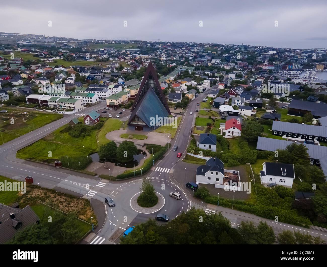 Beautiful aerial view of the City of Torshavn Capital of Faroe Islands ...