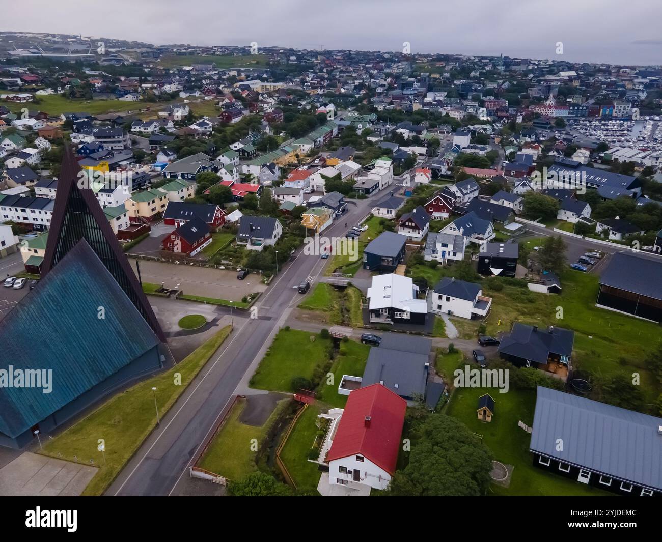 Beautiful aerial view of the City of Torshavn Capital of Faroe Islands ...