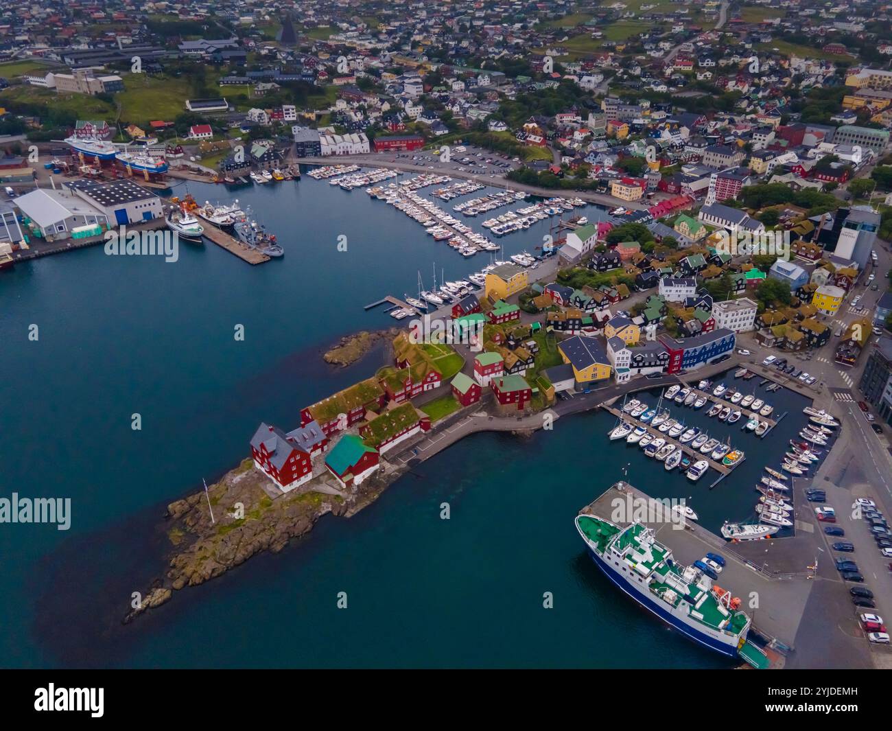 Beautiful aerial view of the City of Torshavn Capital of Faroe Islands ...