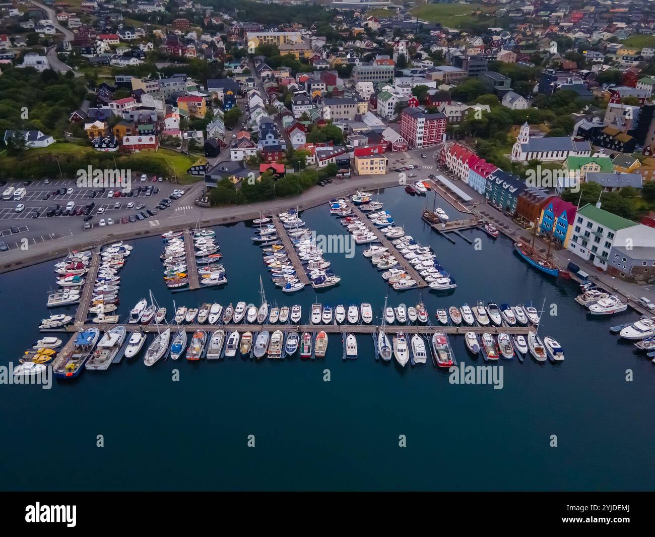 Beautiful aerial view of the City of Torshavn Capital of Faroe Islands ...