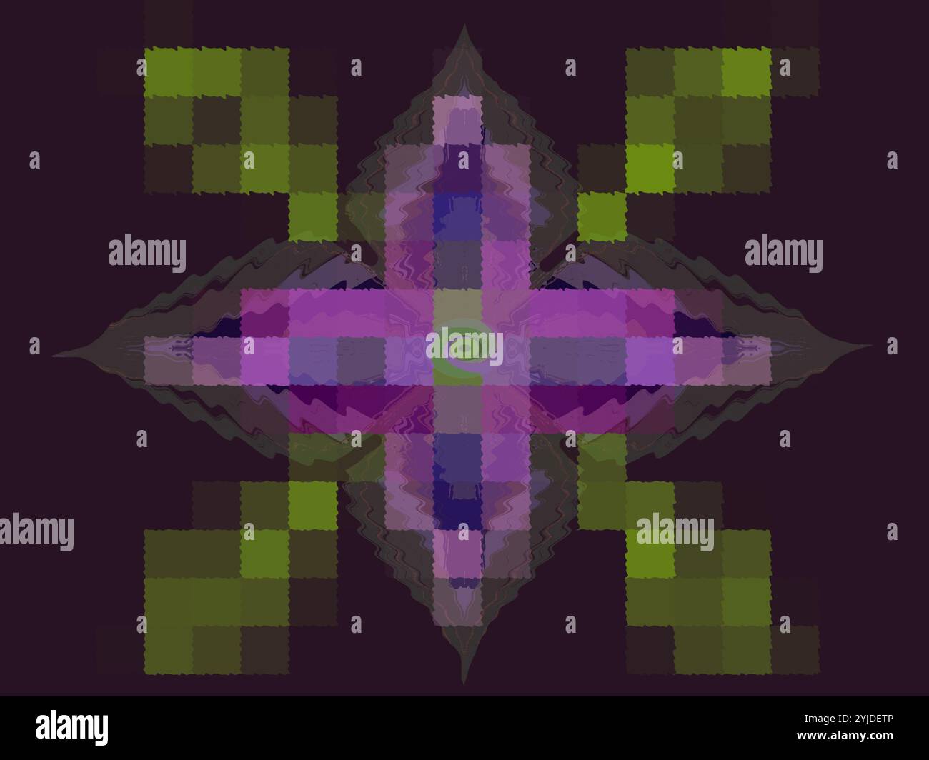 Purple pixelized flower on dark background. Defocused blurred flowering ...