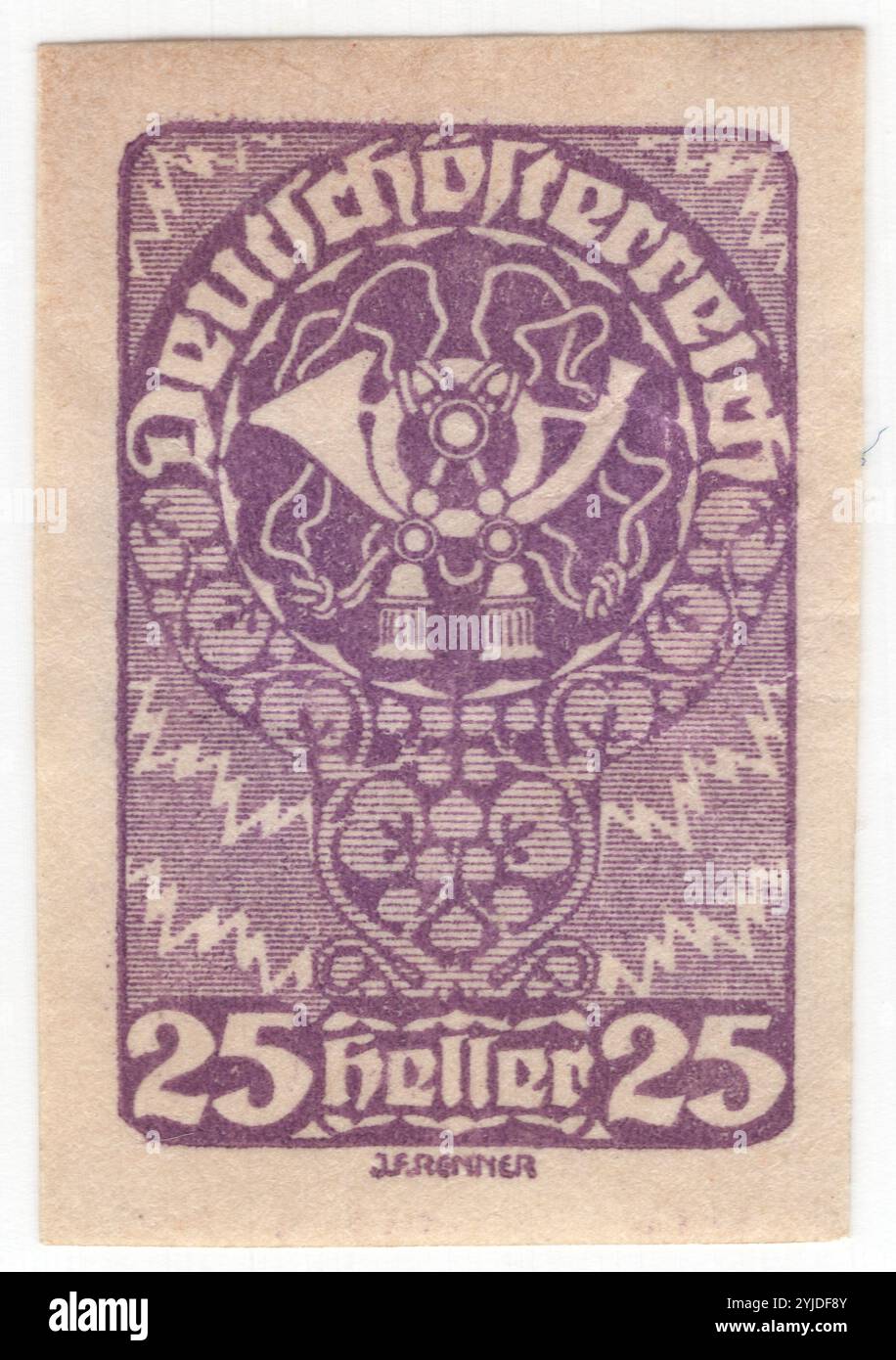 AUSTRIA - 1920: An 25 heller violet postage stamp of the First Republic ...