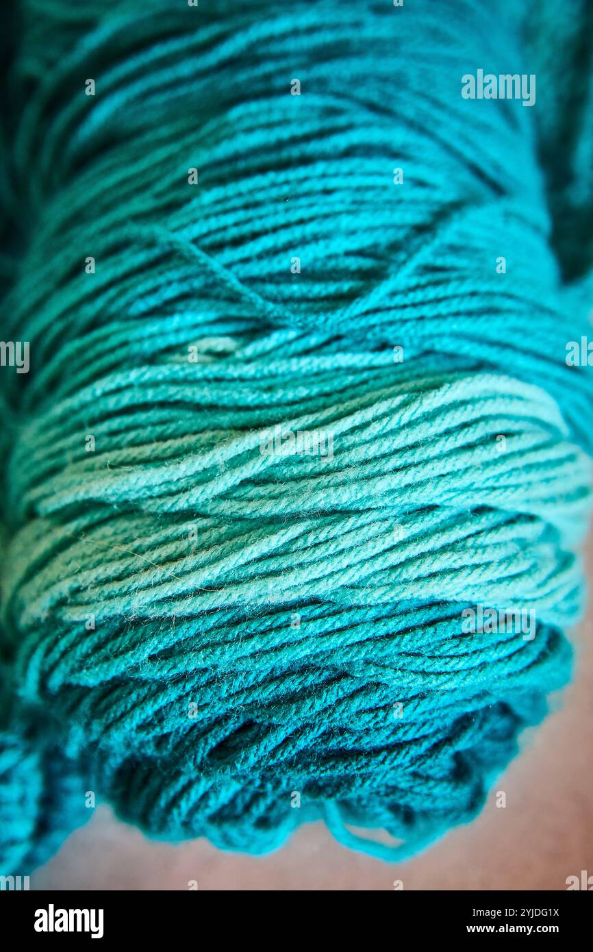 Vibrant Turquoise Yarn Texture Close-Up Eye-Level Perspective Stock ...
