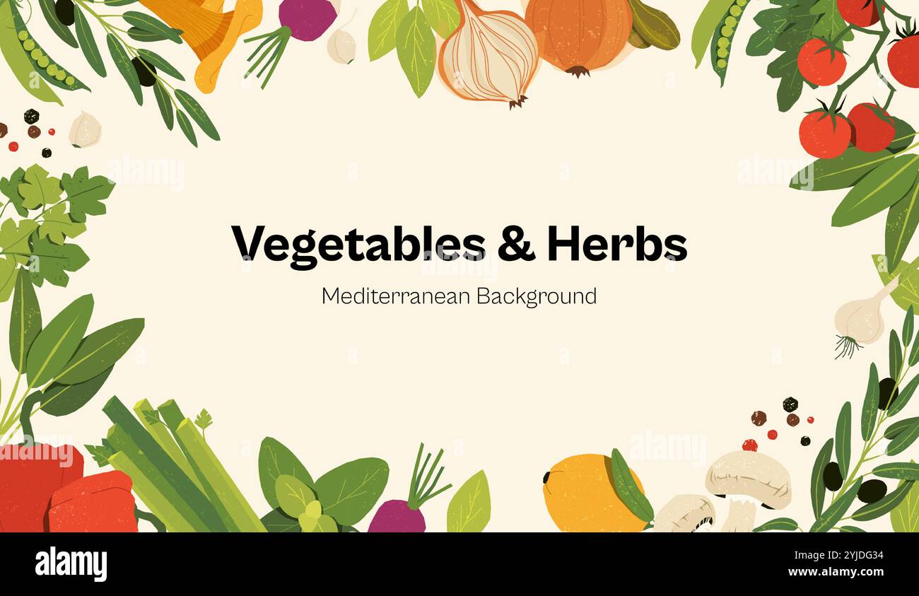 Cartoon vegetables frame. Fresh organic food border with green farm ...