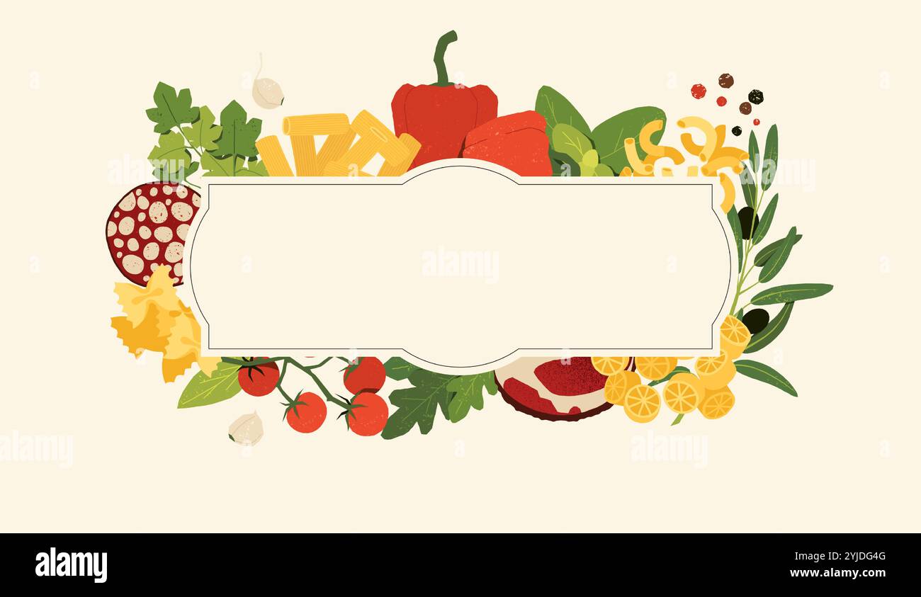 Italian food banner. Abstract poster with traditional mediterranean ...