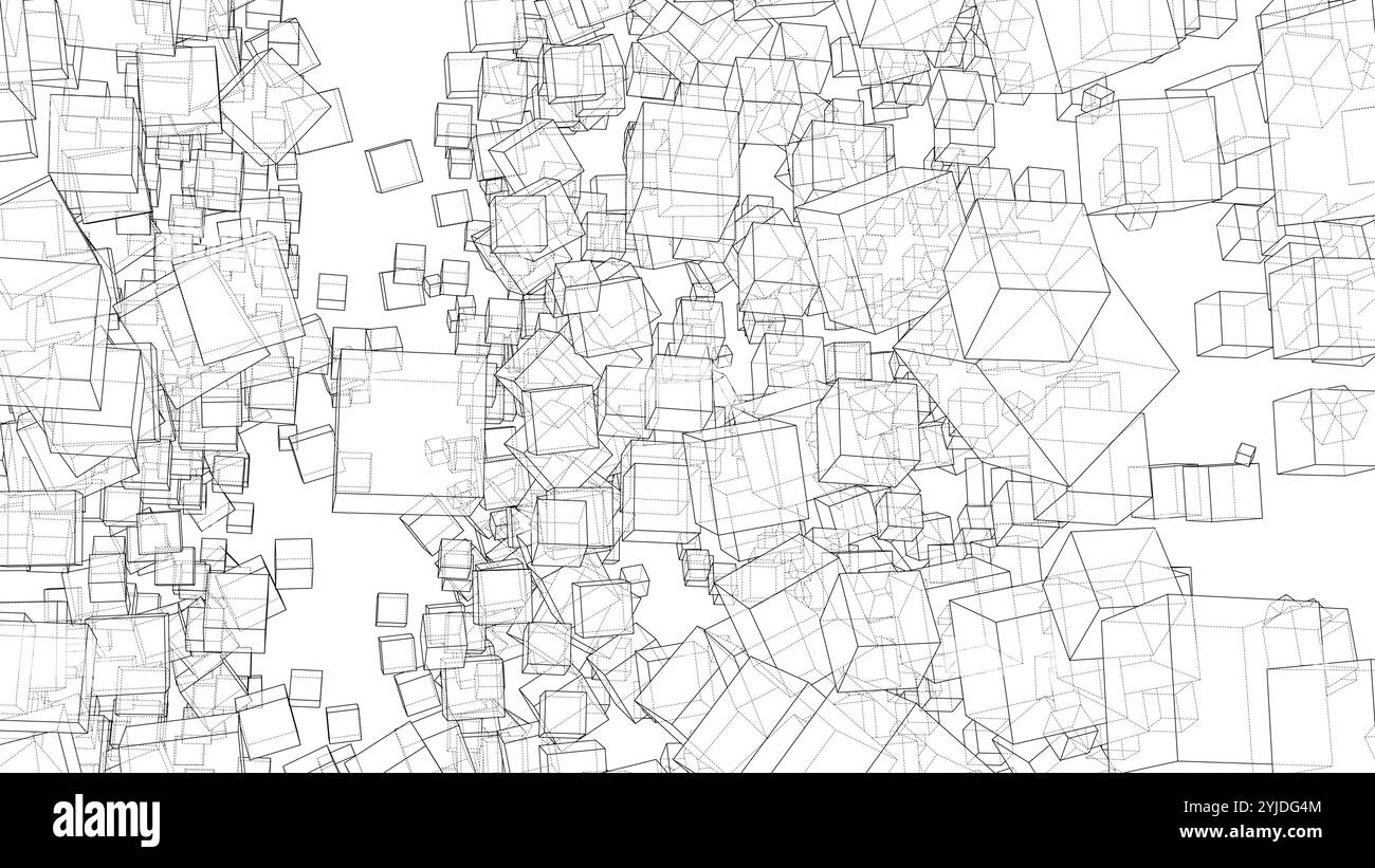 Wireframe Boxes. Sketch style. 3D Rendering Vector Stock Vector Image ...