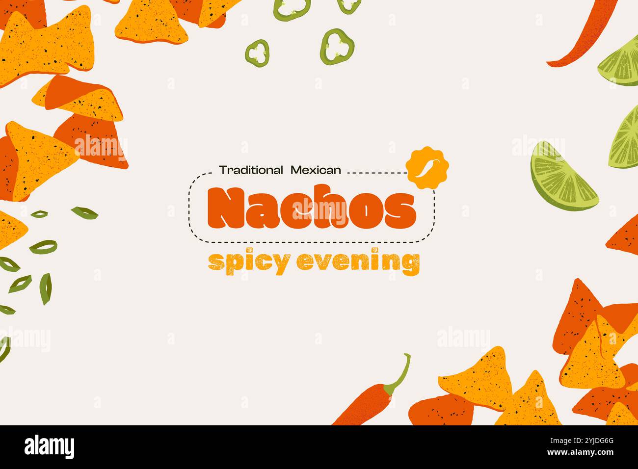 Nachos framing. Cartoon mexican traditional food, crispy corn chips ...