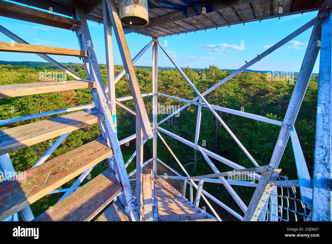 Fire Tower Interior with Forest Canopy View Late Afternoon Light Stock ...