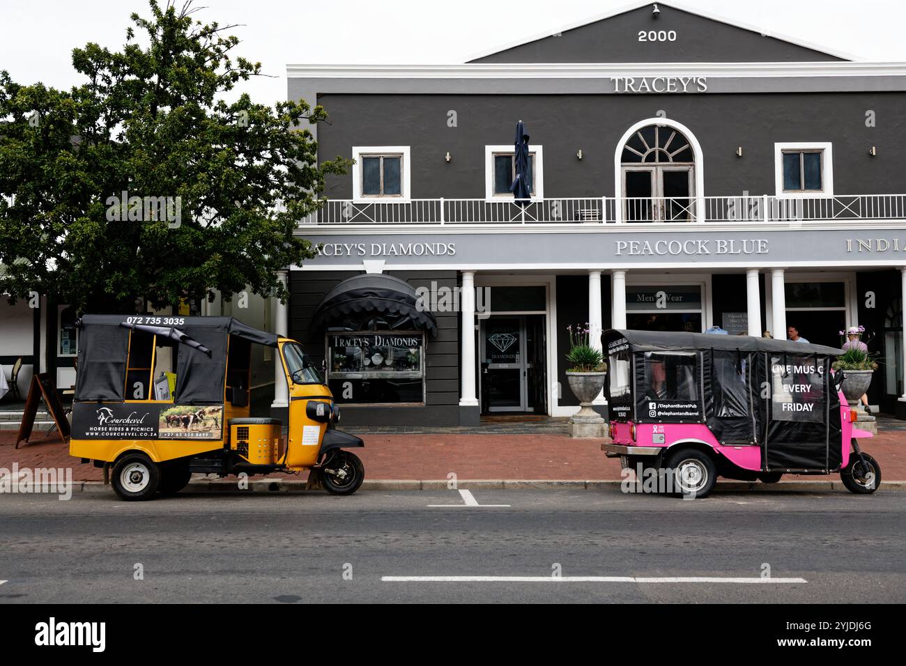 Street scene in Franschhoek western cape south africa showing tuck tuck ...