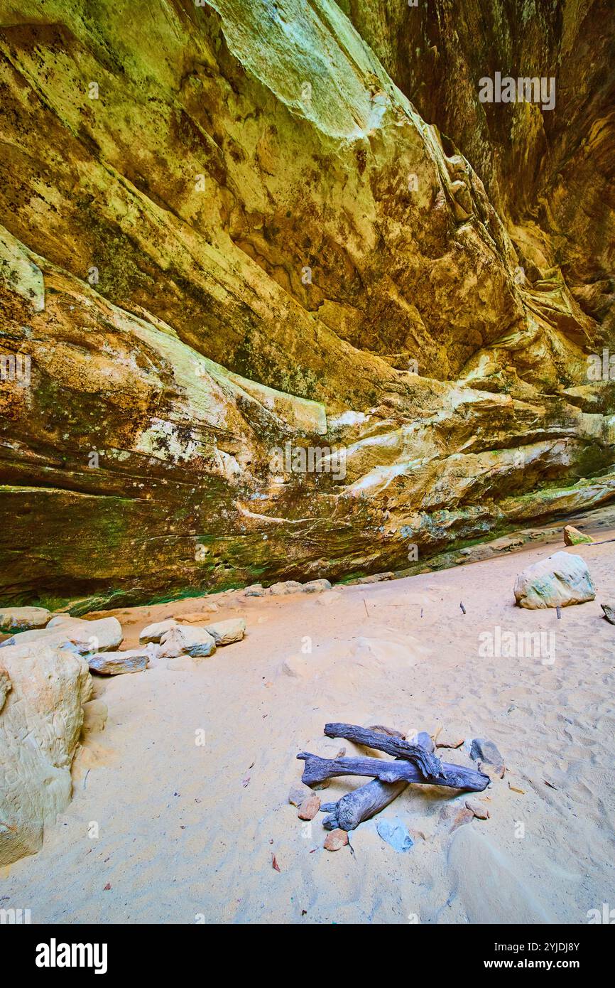 Expansive Rock Formations and Fire Pit in Fall Hocking Hills Eye-Level ...