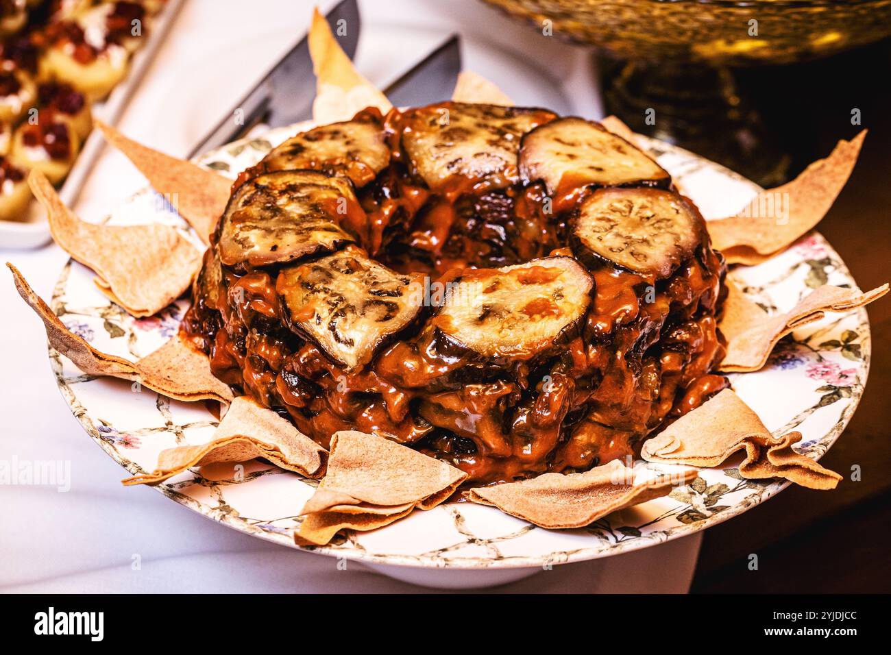 savory eggplant pudding, gourmet party and wedding buffet food Stock ...
