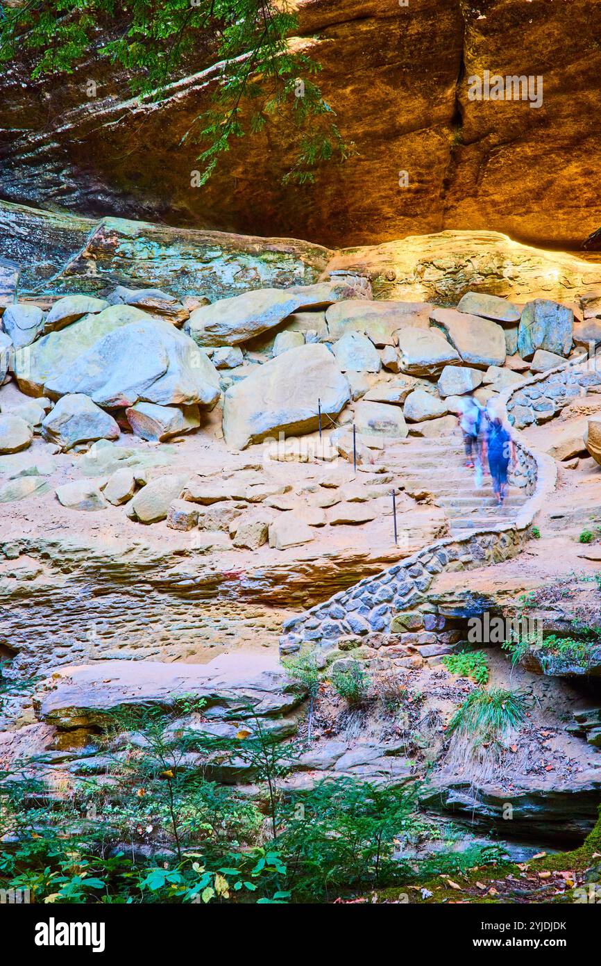 Hocking Hills Stone Stairs and Rock Formation Motion Perspective Stock ...