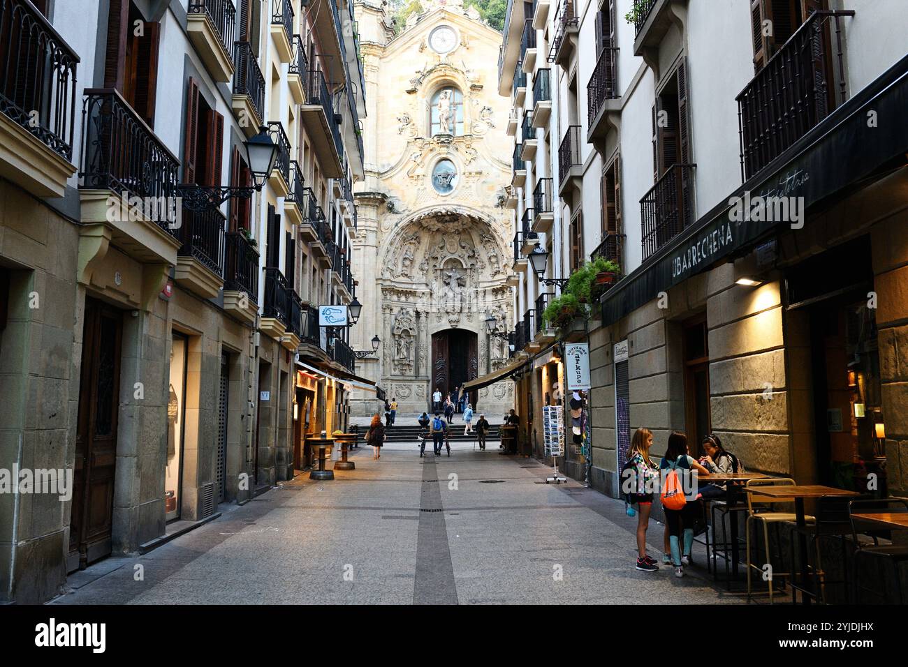 Street scene showing one of the churches of san sebastian spain Stock ...