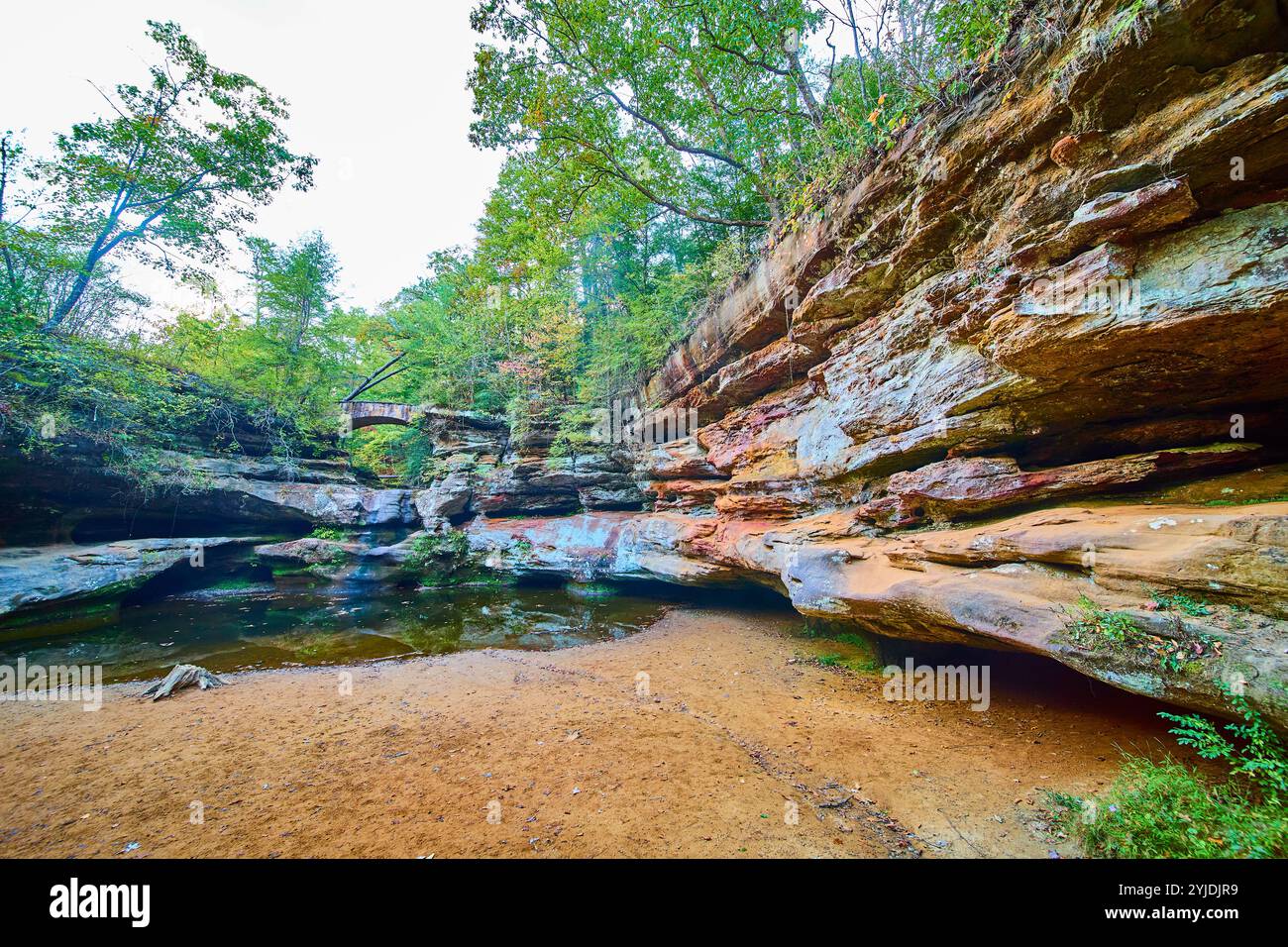 Rustic Bridge Over Rocky Gorge in Hocking Hills Eye-Level View Stock ...