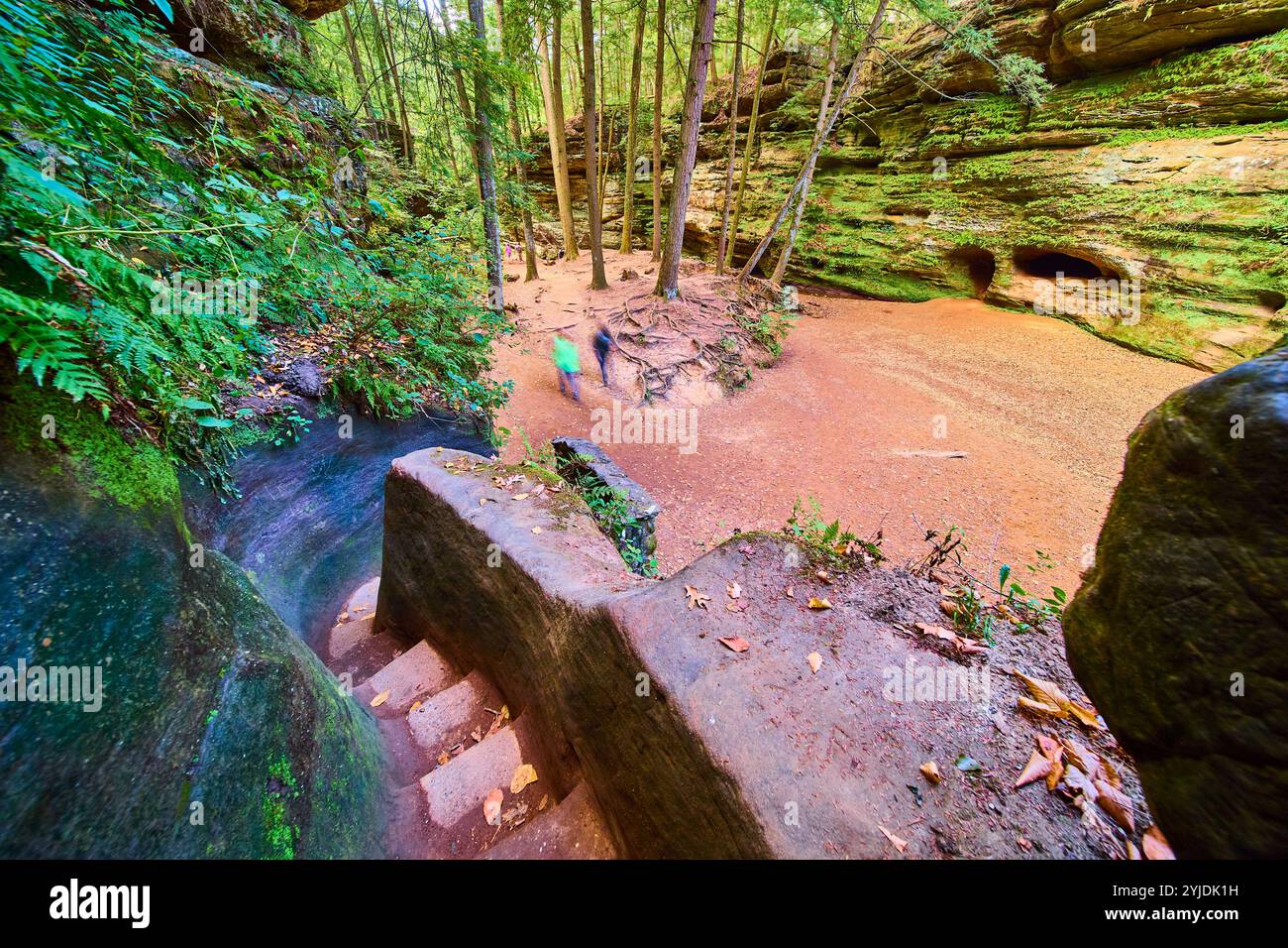 Stone Staircase Amid Lush Forest on Hocking Hills Trail Motion Blur ...