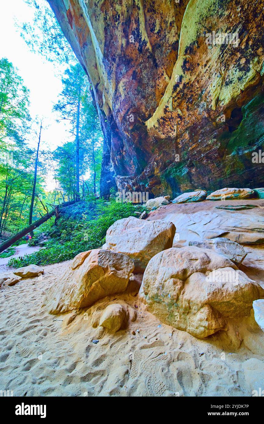 Rocky Overhang and Forest Canopy with Eye-Level Perspective Stock Photo ...