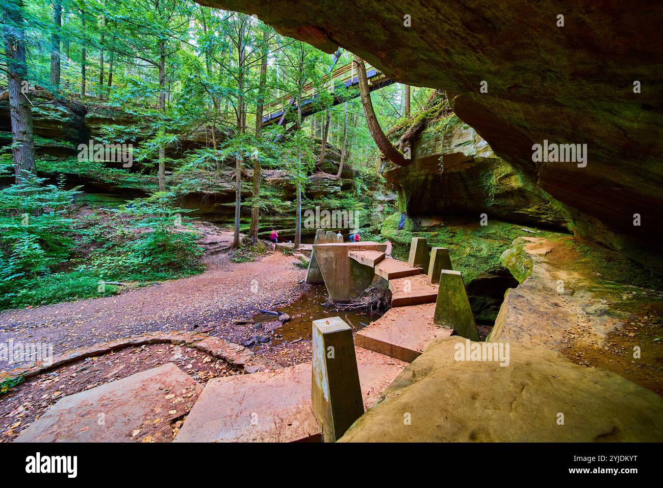 Stepping Stones and Bridge in Hocking Hills Gorge Eye-Level View Stock ...