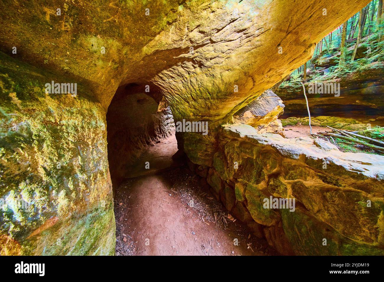 Mystical Rock Tunnel on Old Mans Cave Trail Ohio Eye Level View Stock ...