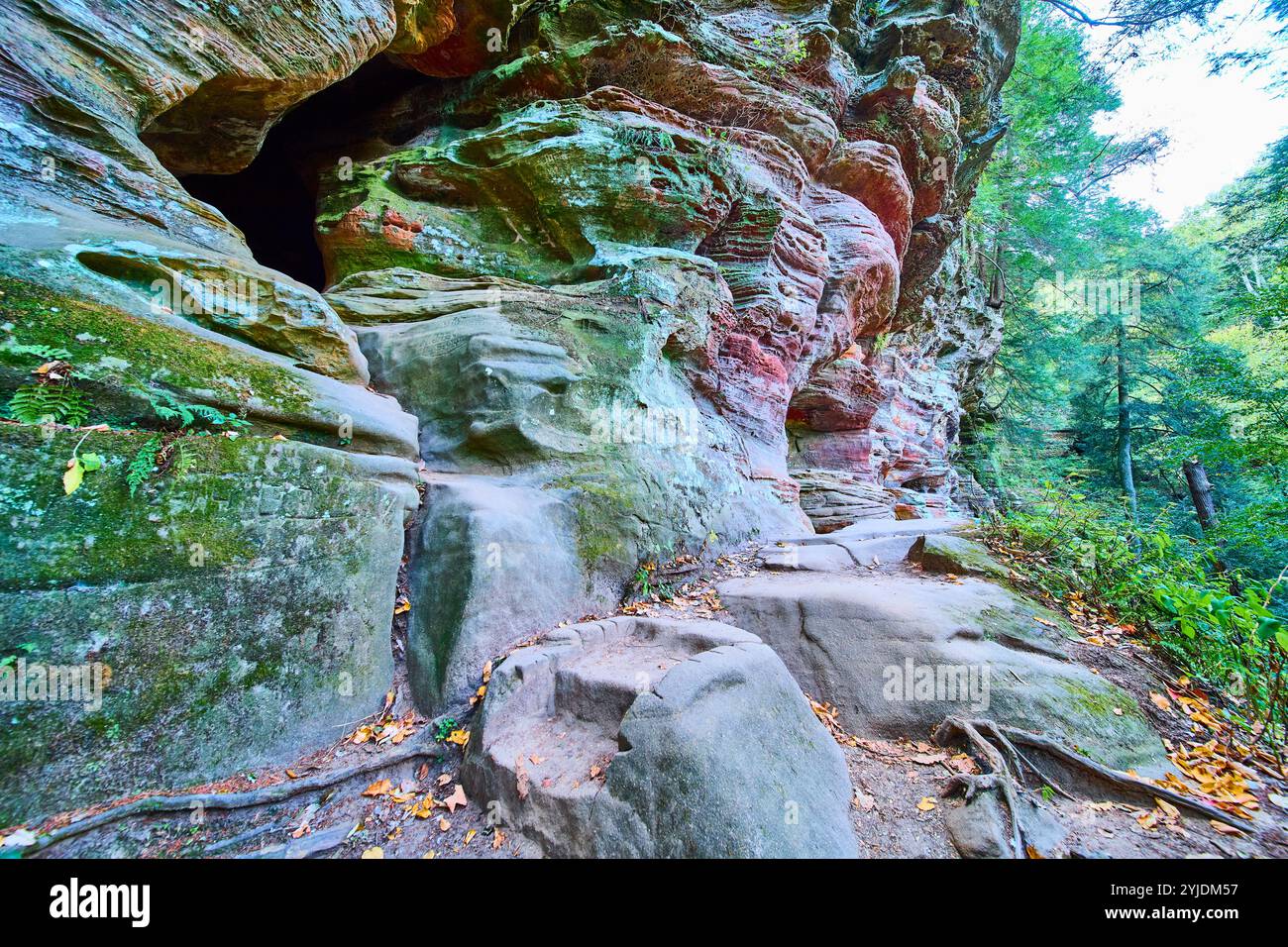 Rock House Trail Autumn Adventure in Hocking Hills Eye Level View Stock ...