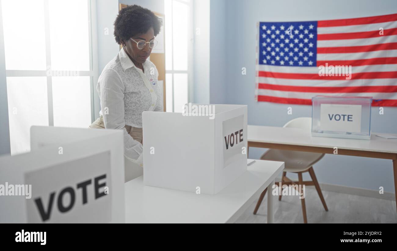 African american woman voting in an electoral college room with an ...