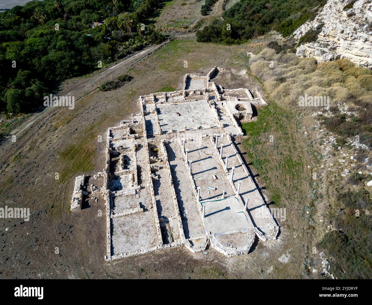 Aerial view of a 5th-century Christian church located outside the ...