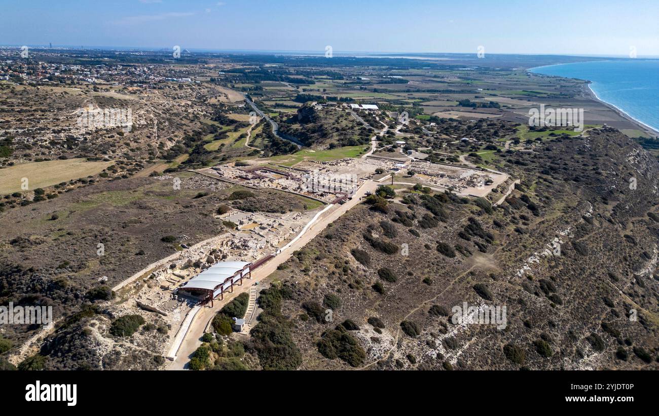 Aerial drone view of the Kourion archaeological site, Episkopi ...