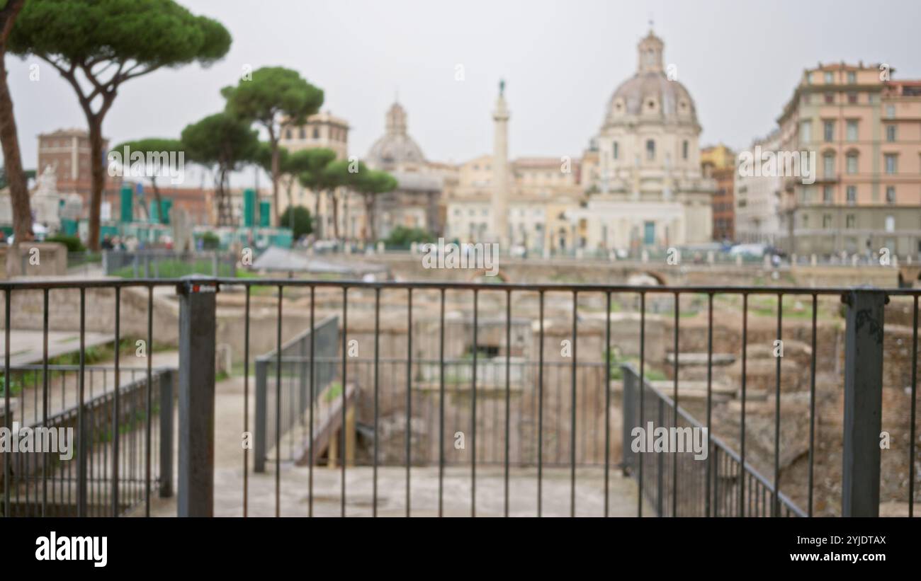 Blurred view of ancient ruins in rome with bokeh effect highlighting ...